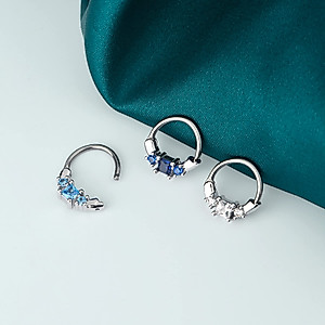 COCHARM 16g Silver 8mm Clicker Septum Rings Clear CZ Diamond Sparkling Daith Earrings Jewelry for Women Men