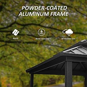 8'X6' Grill Gazebo Hardtop, Steel Grill Gazebo with Two Shelves Serving Tables, Permanent Double Roof Hard Top Gazebo, Heavy Duty Aluminum BBQ Gazebo for Patio, Deck, Backyard and Garden (Grey)