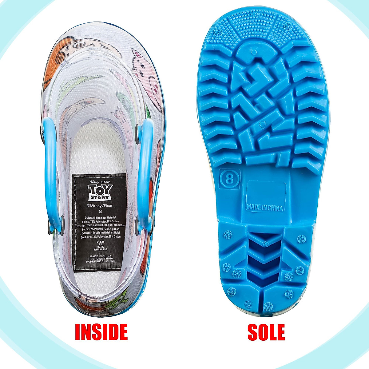 Disney Toy Story Kids PVC Waterproof Rainboots - Woody, Buzz Lightyear, Aliens, Hamm, Rex and Slinky Dog - Size 9 Toddler