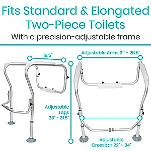 Vive Toilet Safety Rail Frame - Grab Bars for Bathroom - Fall Prevention - Adjustable Non Slip for Adults, Seniors, Elderly, Disabled, Handicapped - Padded Handle Support - Medical Device for Home Use