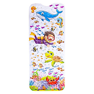 Wimaha Bathtub Mat Non Slip Kids, 40 X 16 Inch BPA Free Baby Bath Mat for Bathroom, Strong Grip Shower Mat Non Slip Bath Tub Mat with Suction Cups & Drain Holes, Machine Washable