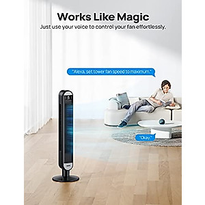 Dreo Smart Tower Fans for Home, 90° Oscillating Fan for Bedroom Indoors, Voice Control Floor Fan with 12H Timer, 42 Inch Quiet Bladeless Standing Fan with LED Display, 6 Speeds, Work with Alexa/Google