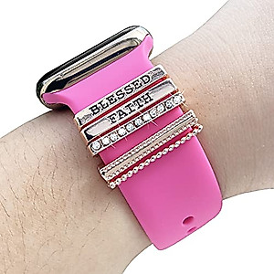 Idealiveny 4pcs Metal-Decorative-Rings-Loops Compatible for Iwatch 38mm 40mm 42mm 44mm Sparkles Jewelry-Accessories-Charms for Watch Band Series 6/5/4/3/2/1 Watch Band Accessories (rose gold)