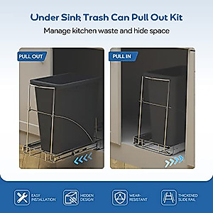 Tanamu Pull Out Trash Can Under Cabinet,Under Sink Heavy Duty Trash can，Roll-Out Sliding Adjustable Rack for Kitchen Trash Can,Chrome (Trash Can Not Included)