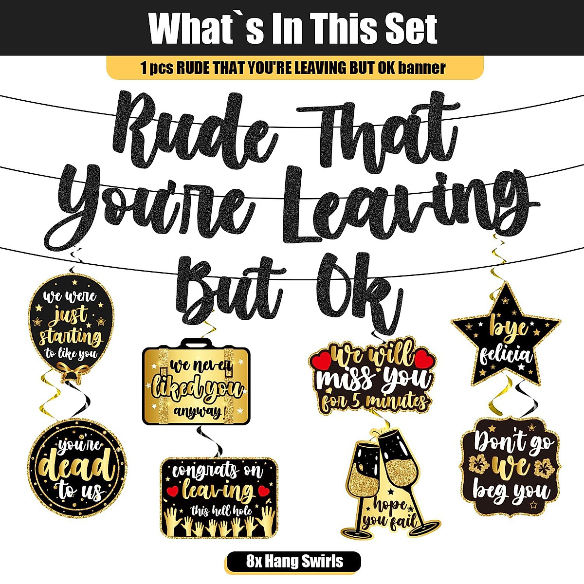 Cocomigo Rude That You're Leaving but Ok Banner Hanging Swirls Going Away Party Decorations Coworker Farewell Decorations Party, Retirement Party Decorations