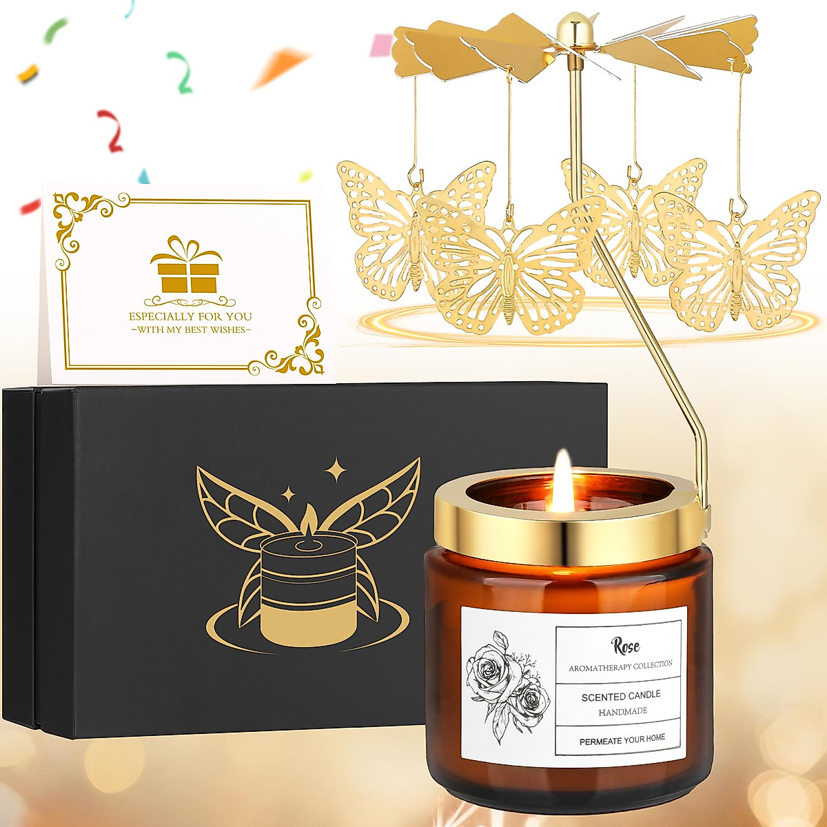 Unique Birthday Gifts for Women,Valentines Day Candles Gifts for Women,Rotatable Scented Candle Gift for Anniversary,Mothers Day Gifts from Daughter Son Sister (Butterfly)