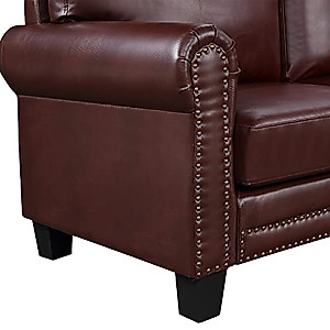 DHHU Mid-Century Sectional Corner Sofa L-Shape Scroll Arms & Rivet Ornament for Large Space Dorm, Living Room Apartment Office Furniture, Brown Couch