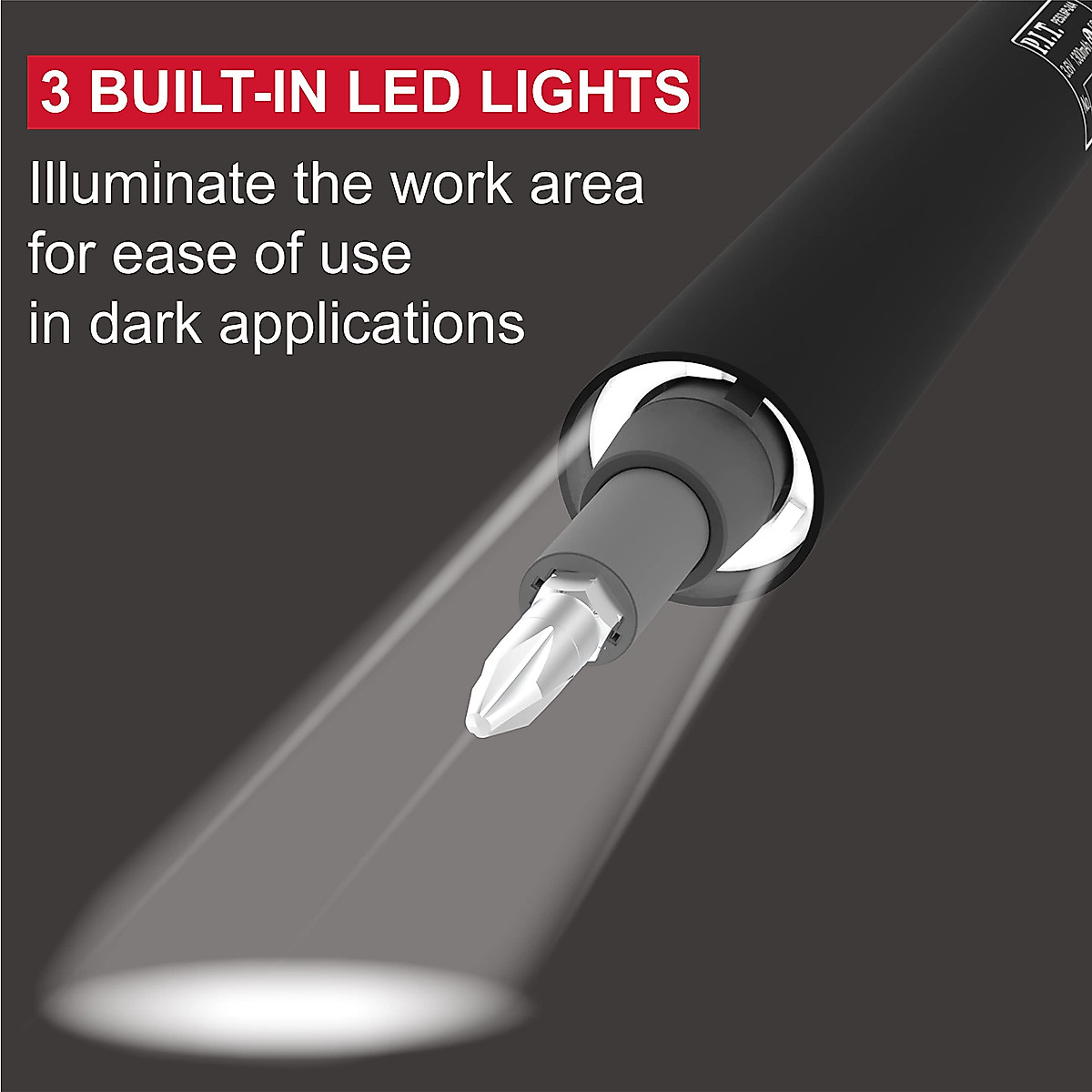 P.I.T. Electric Screwdriver Set, 3.6V Cordless Magnetic Precision Screwdriver Kit with 3 Led Light and 24 Standard Screwdriver Heads, Handy Repair Tool for Phone Watch Camera Laptop