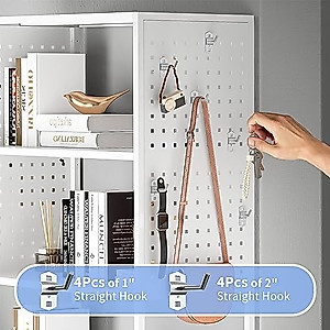 Yizosh 5-Tier Bookshelf, Tall Bookcase with Doors, Industrial Display Standing Shelf Units with Lock & Pegboard, Metal Storage Shelves for Living Room, Bedroom, Home Office (White)