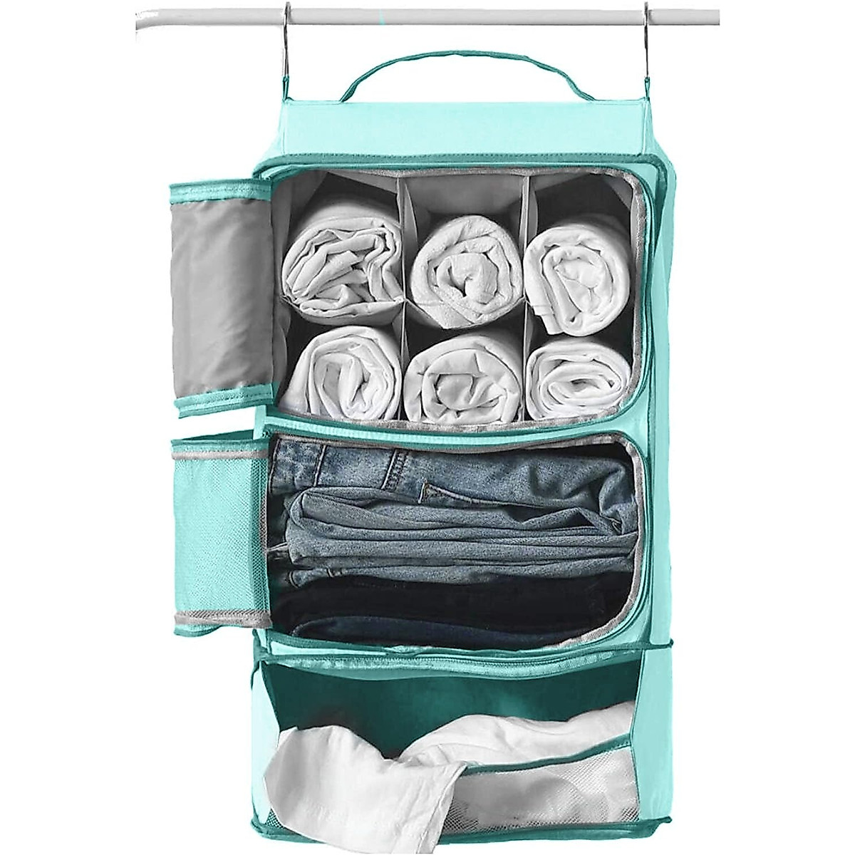 Artos Hanging Portable Luggage Suitcase Carry On Closet Shelving Organizer w/Hooks| for Travel, Camper, RV |Packing Cube(Turquoise)