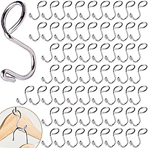 HolyMaji Metal Clothes Hanger Connector Hooks, 60 Pack Sturdy Hanger Extender Hooks, Space-Saving Clothes Hanger Connector Hooks, Stainless Steel Hooks for Hangers Closet Wardrobe