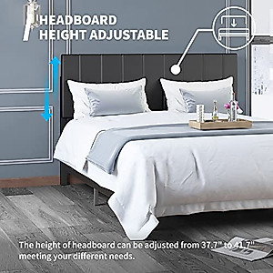 Mjkone Queen Size Bed Frame with Adjustable Headboard,Platform Bed Frame with Modern Geometric Headboard&Wood Slat Support,Queen Bed Base Frame No Box Spring Needed,Easy Assembly,Black