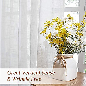 NICETOWN White Sheer Linen Curtains for Living Room, Rod Pocket & Back Tab Sweep to Floor Window Treatments Semi Sheer Drapes Privacy for Patio Door/Hall, 2 Panels, W52 x L95