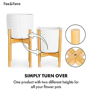 Fox & Fern Mid Century Modern Plant Stand, Indoor Plant Stand, Plant Holder, Corner Plant Stand Indoor, Plant Stands for Indoor Plants - EXCLUDING Plant Pot - Adjustable Width 11" to 15" - Bamboo