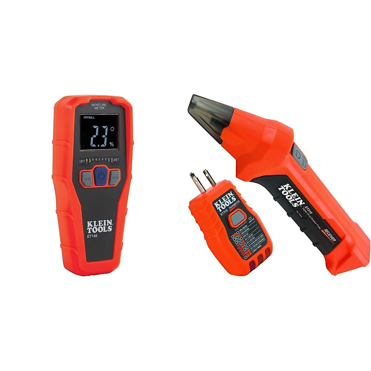 Klein Tools ET140 Pinless Moisture Meter & ET310 AC Circuit Breaker Finder with Integrated GFCI Outlet Tester