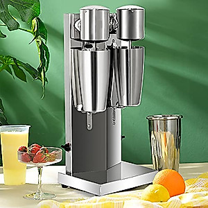 Milkshake Maker Machine Commercial Milk Shake Maker Mixer, Milkshake Machine Electric Drink Mixer, Double Head Milkshake Blender Stainless Steel Two-Speed 110V 180W