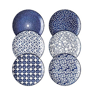 Selamica 10 inch Porcelain Dinner Plates, Large Size Serving Plate for Salad, Pancakes, Steak, Set of 6, Vintage Blue