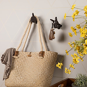 Danya B. "Thumbs up & Pointing Finger Dark Brown Cast Iron Wall Mount Hook Set (Set of 2), Entryway Hooks or Unique Room Decor for Hanging Coats, Purses, Scarves, or Keys