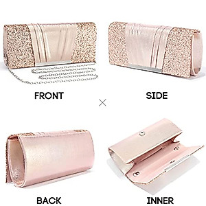 Yokawe Women's Clutch Purse Flap Glitter Evening Bag Prom Party Bride Wedding Handbag (Pink)