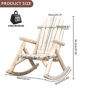 Outvita Wooden Rocking Chair, Fir Log Adirondack Rocker, Outdoor Wood Accent Furniture Lounge Chairs for Garden Patio Backyard Porch (Natural Finish)