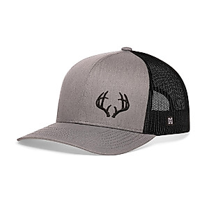 HAKA Buck Antler Embroidered Trucker Hat, Outdoor Hat for Men & Women, Adjustable Baseball Cap, Mesh Snapback, Golf Hat (Grey/Black)