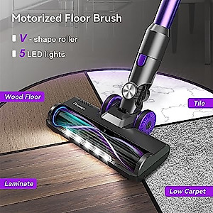POWEART Cordless Vacuum Cleaner, 8-in-1 Cordless Stick Vacuum 30Kpa Powerful Suction, 8-Cell 2600mAh Battery 350W Rechargeable Vacuum Cleaner Cordless for Hard Floor Carpet Pet Hair - Violet