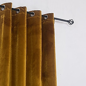 Cherry Home Super Soft Luxury Velvet Set of 2 Warm Yellow Blackout Velvet Energy Efficient Grommet Curtain Panel Drapes Ginger 52Wx63L(2 Panels) with Matching Tiebacks