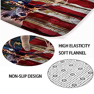 Dia Magico 4PCS Deer Shower Curtain Set, American Flag Patriotic Elk Antlers Moose Woodland Forest Animal Hunting Lodge Cabin Rustic Farmhouse Bathroom Decor, Fabric Shower Curtain Non-Slip Bath Mat