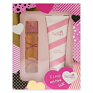 Aquolina Pink Sugar for Women 2 Pc Gift Set 3.4 Oz Eau De Toilette Spray, 8.45 Oz Creamy Body Lotion, Fresh scent
