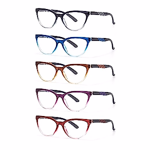 HIGHLIKE 5-Pack Cat Eye Reading Glasses for Women, Spring Hinge Readers Glasses Elegant Style Clear Vision, 5 Mix 1.5 x
