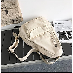 Canvas Sling Bag Backpack, Crossbody Shoulder Chest Bag with Adjustable Strap for Men Women Travel Hiking (White)