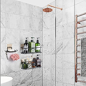 Ekero Shower Caddy Shower Organizer Shelf,Rustproof Shower Rack,No Drilling Shower Basket Adhesive Wall Mounted,Soap Holder with Hooks,Shower Storage for Bathroom Shower Kitchen 3-pack Black