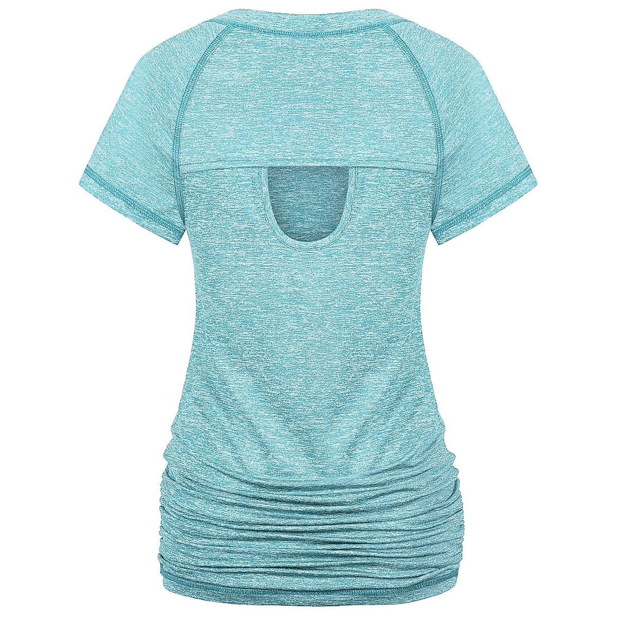 Ninedaily Yoga Tops for Women Loose Fit,Long Tunics Top for Yoga Pants Pilates Crop Stay at Home Casual Shirts Athletic Sport Activewear O Neck Open Back Details Cool Summer T-Shitrs Aqua XXL