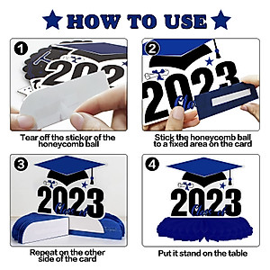 LINGTEER Congrats Grad,Class of 2023 Graduation Table Honeycomb Centerpieces - 8 pcs 2023 Graduation Party Decorations Sign - Blue.