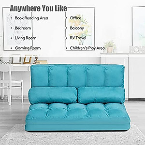 DORTALA Foldable Floor Sofa, 6-Position Adjustable Lounge Couch with 2 Pillows & Suede Cloth Cover, Modern Lounge Mattress Video Gaming Lazy Couch, Suede Floor Seating Sofa, 71" x 44.5", Blue