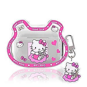 Cute Cat Case for AirPod 3rd Generation Cover with Loverly Cartoon Anime Funny Kawaii Pink Cat Keychain for Women Girls Kids,Clear Shockproof Protective Soft Silicone Cover for AirPod 3rd Generation