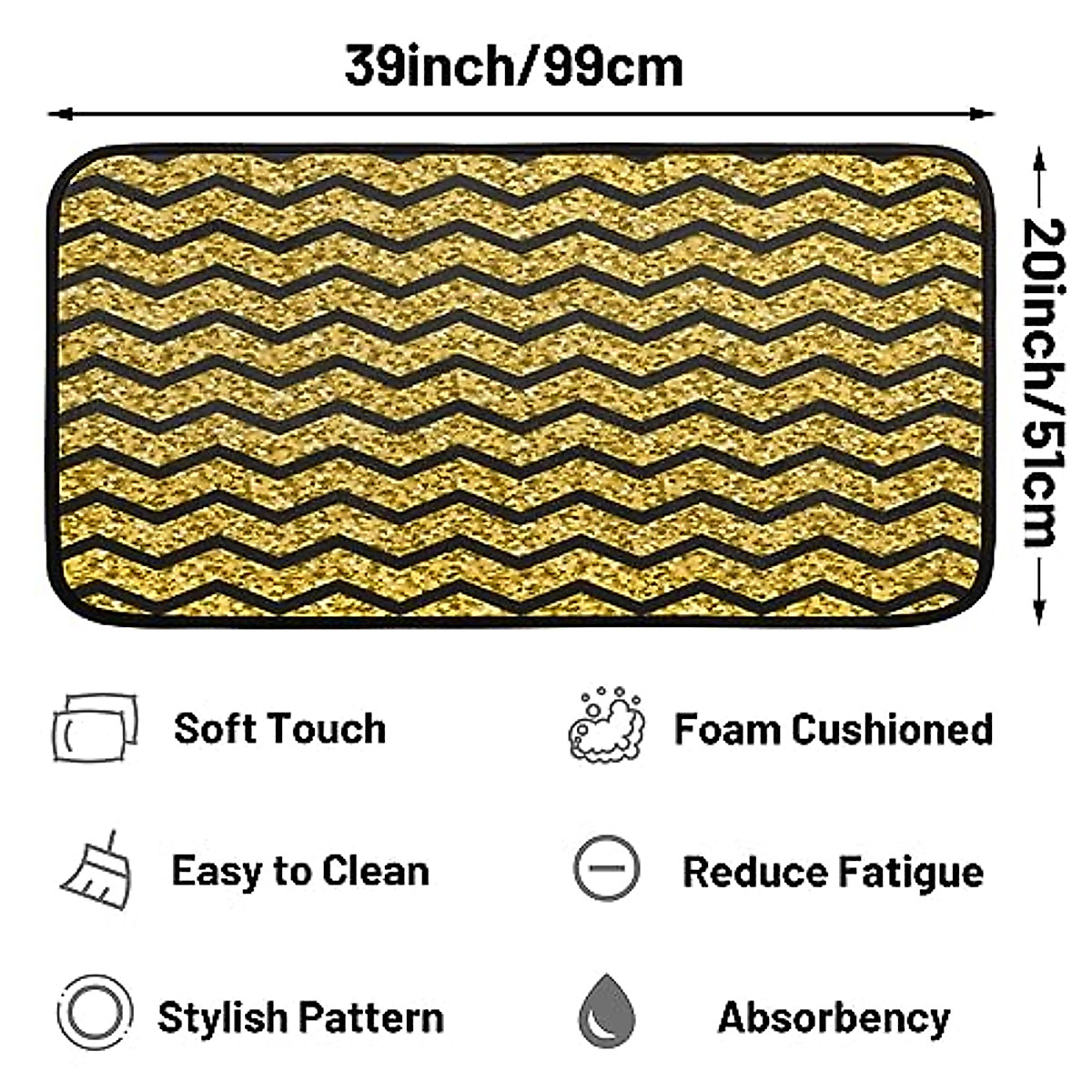 Gublec Black Ripple Kitchen Mats Cushioned Anti Fatigue Kitchen Rugs Non Slip Washable Floor Mats for Home Office Sink Laundry 39 x 20 Inch