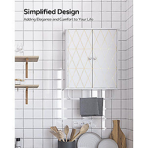 Bathroom Wall Cabinet Storage Cabinet Above Toilet, Bathroom Cabinet with Gold Decoration, Adjustable Shelves, Medicine Cabinet, and Space Saving Medicine Cabinet in The Living Room Cabinet White