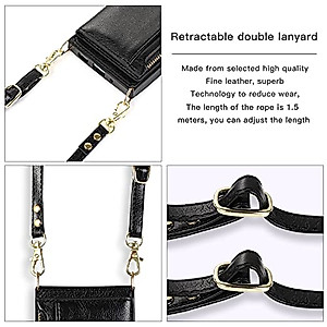 XINTIN iPhone 13 Pro Max Crossbody Case with Card Holder, Shockproof Protective iPhone case with Magnetic Flip Folio Wallet, PU Leather Zipper Coin Purse with Adjustable Lanyard Strap (Black)