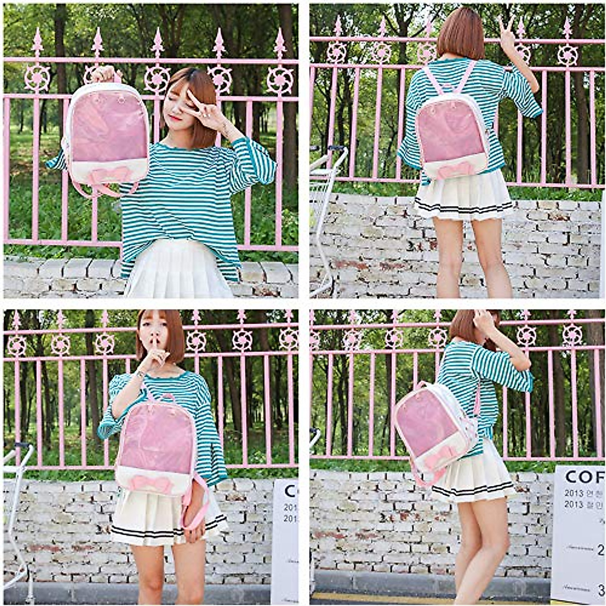 Ita Bag Backpack with Bowknot Design Pins Display Transparent Window Daypack Satchel,Pink