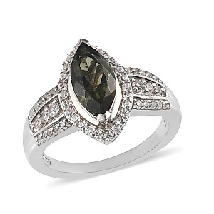 SHOP LC Ct 1 Moldavite Zircon Ring for Women Jewelry Engagement Anniversary Wedding Promise 925 Sterling Silver Platinum Plated Bridesmaid Gifts for Women Size 7 Birthday Gifts