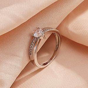 AVECON 925 Sterling Silver Heart Promise Ring for Her Solitaire CZ Engagement Wedding Eternity Anniversary Ring for Women Size 5.5