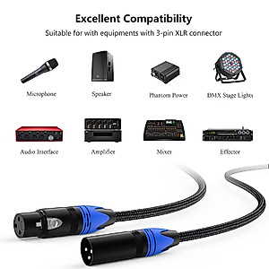 Anewbig XLR Cables 25ft 6 Pack, Mic Cable 25 ft Feet, 3 Pin Male to Female XLR Microphone DMX Cord- Black Braided, 25 Foot, 6pack