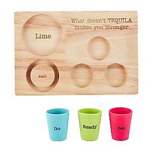 Mud Pie Tequila Set, board 7" x 10 1/4" | shot 2 1/2 oz, BROWN
