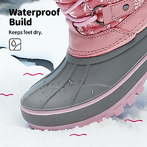 DREAM PAIRS Boys Girls Snow Boots Water-Resistant Outdoor Warm Cozy Anti-Slip Mid Calf Faux Fur Lining Insulated Winter Shoes for Little/Big Kids,Size 1 Little Kid,Pink,KRIVER-1