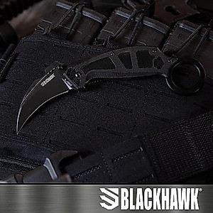 BLACKHAWK Garra III Knife Karambit Tactical Sideliner, 2-1/4 Inch D2 Tool Steel Blade, Black G10 Handles, BH15G3201BK