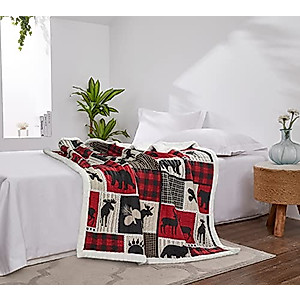 Virah Bella Quilted Lodge Life Rustic Sherpa Throw Blanket for Couch - 50" x 60" - Lightweight Throw Quilt