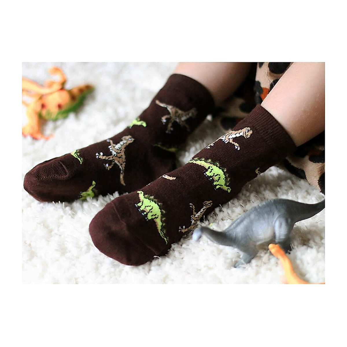 Jefferies Socks Little Boys' 3-7 Dino Triple Treat Socks (Pack of 3), Pine, X-Small