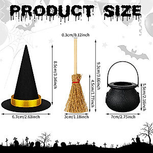 36 Pcs Halloween Witch Hats, Red Cauldron Kettles, and Brooms Set - Mini Witches Accessory for Costume, Cosplay Party Decorations