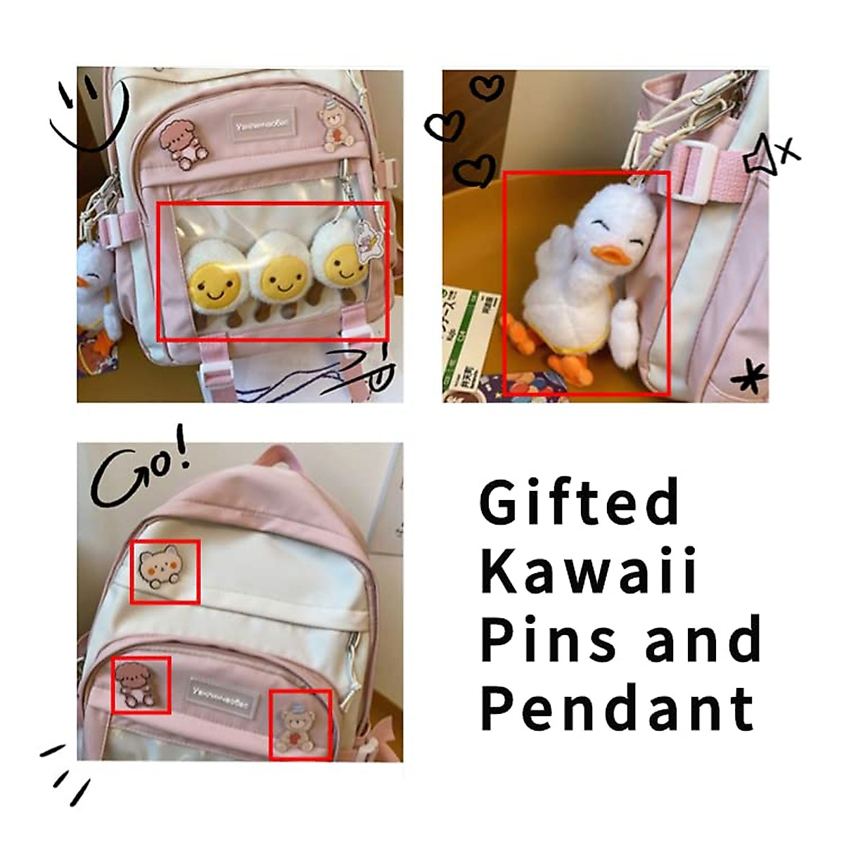 Kawaii Aesthetic Cute Back to School Backpack with Lovely Accessories and Pendant for Girls and Boys in 4 Colors (Yellow)